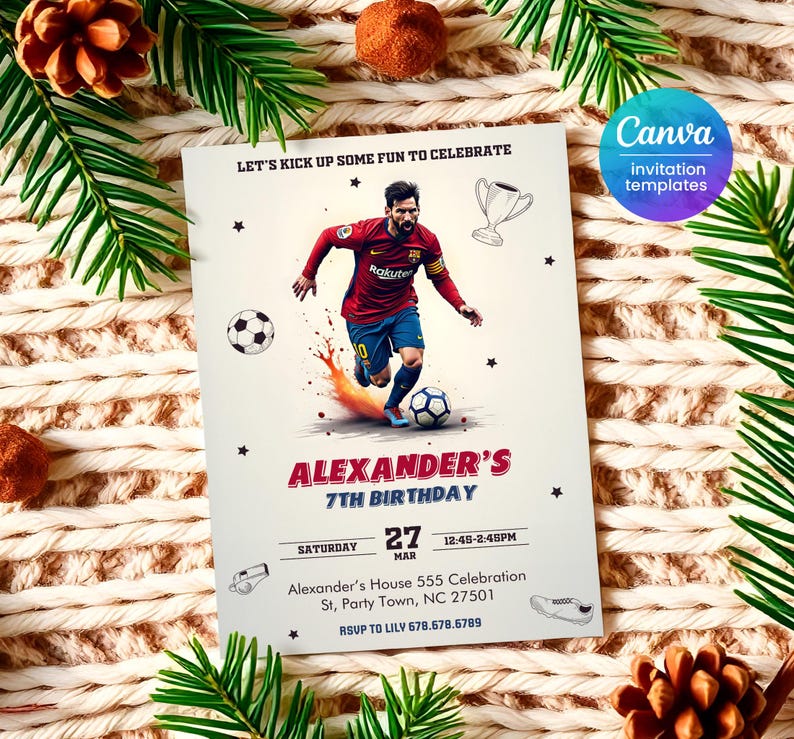 Messi Invitation, Soccer Invitation, Champions League Birthday ...