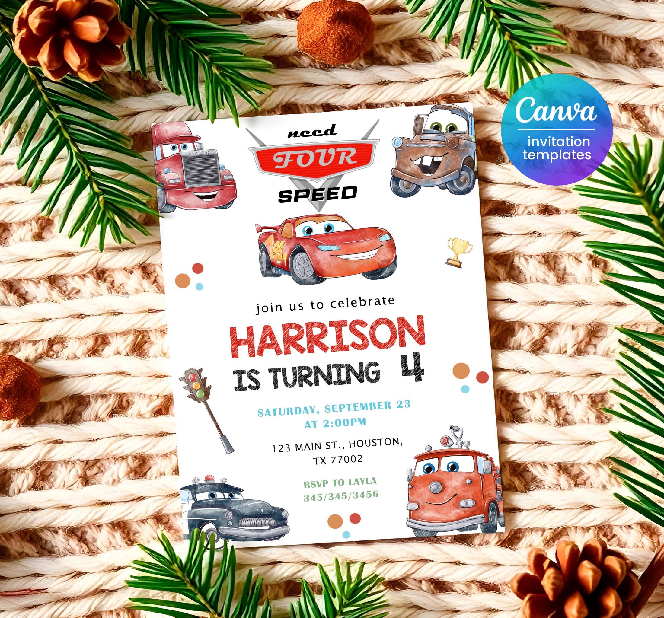 Cars Invitation, Lightning Mcqueen Invite, Printable Birthday Party ...