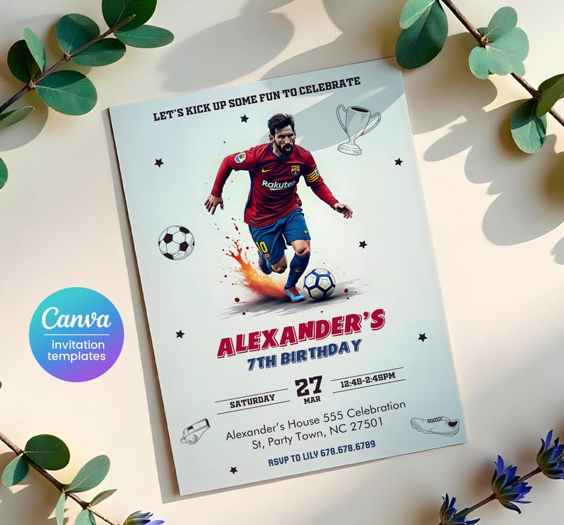 Messi Invitation, Soccer Invitation, Champions League Birthday ...