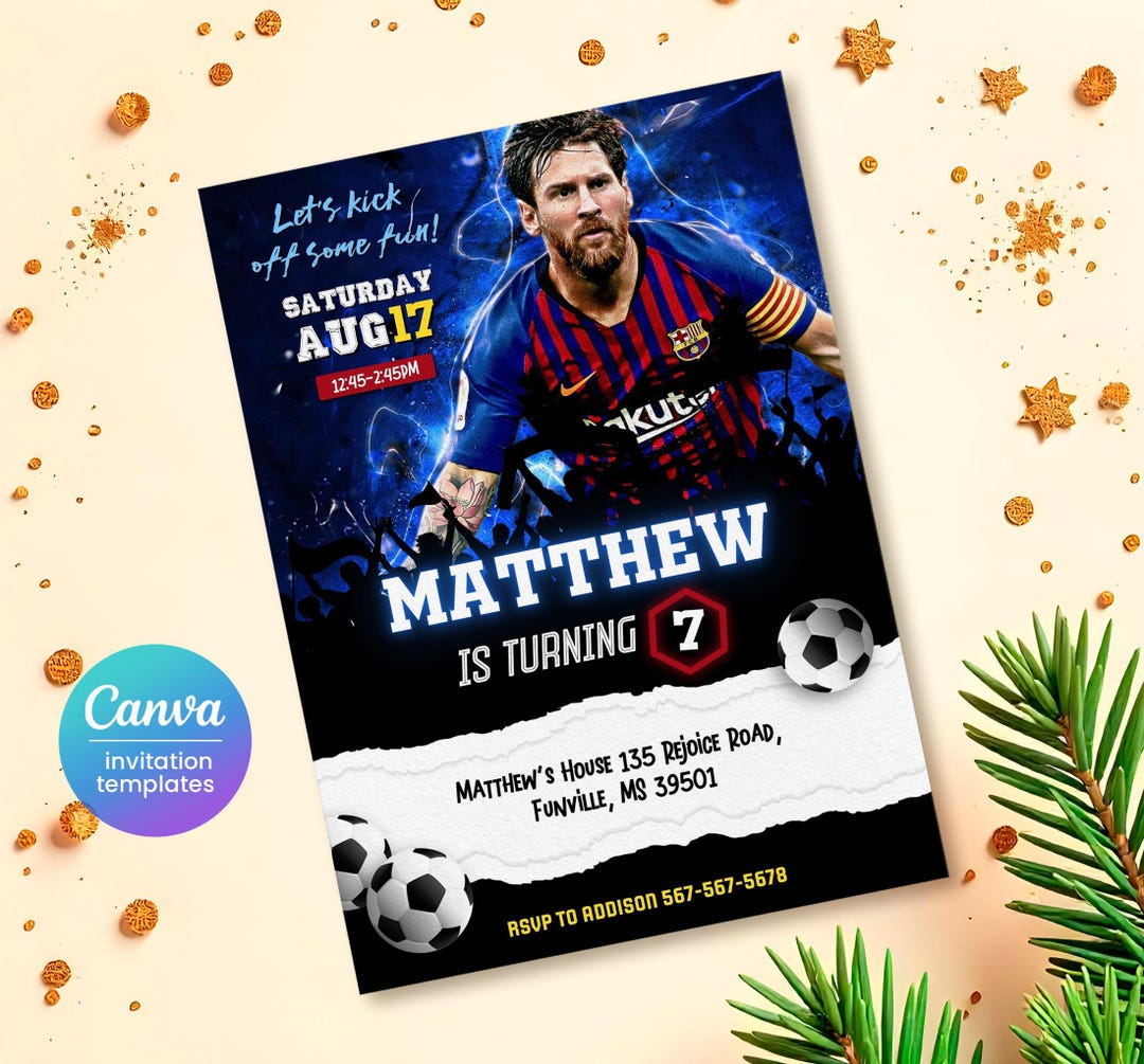 Messi Invitation, Soccer Invitation, Champions League Birthday ...