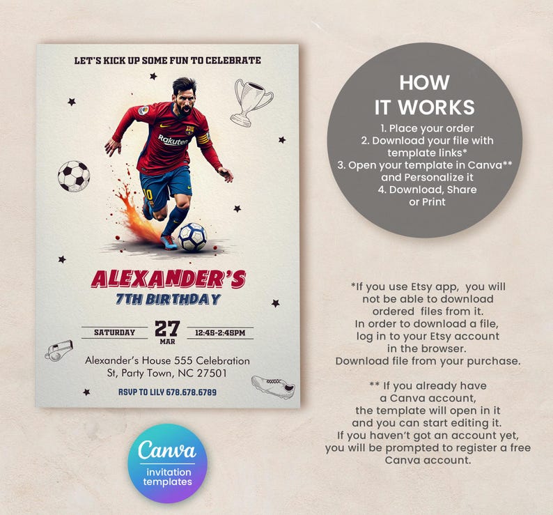 Messi Invitation, Soccer Invitation, Champions League Birthday ...