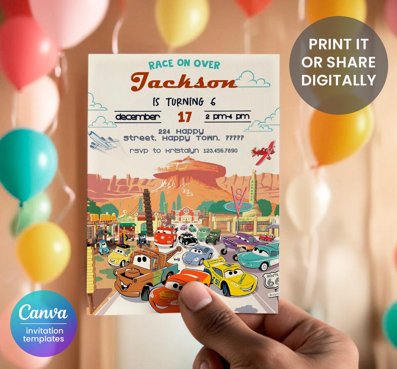Printable Cars Invitation, Lightning Mcqueen Invite, Birthday Party ...