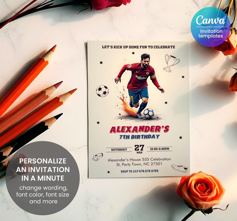 Messi Invitation, Soccer Invitation, Champions League Birthday ...