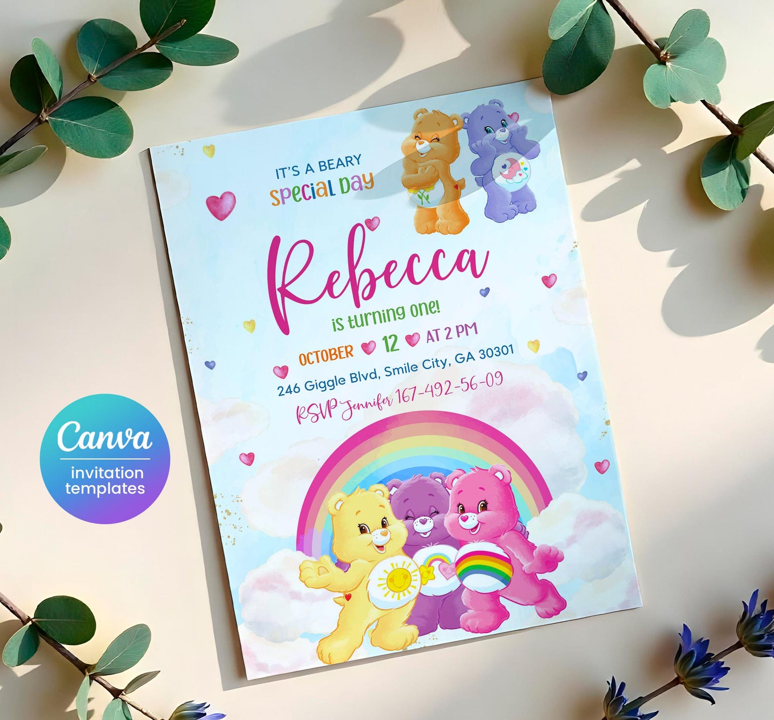 Care Bears Birthday Invitation, Printable Editable Birthday Party ...