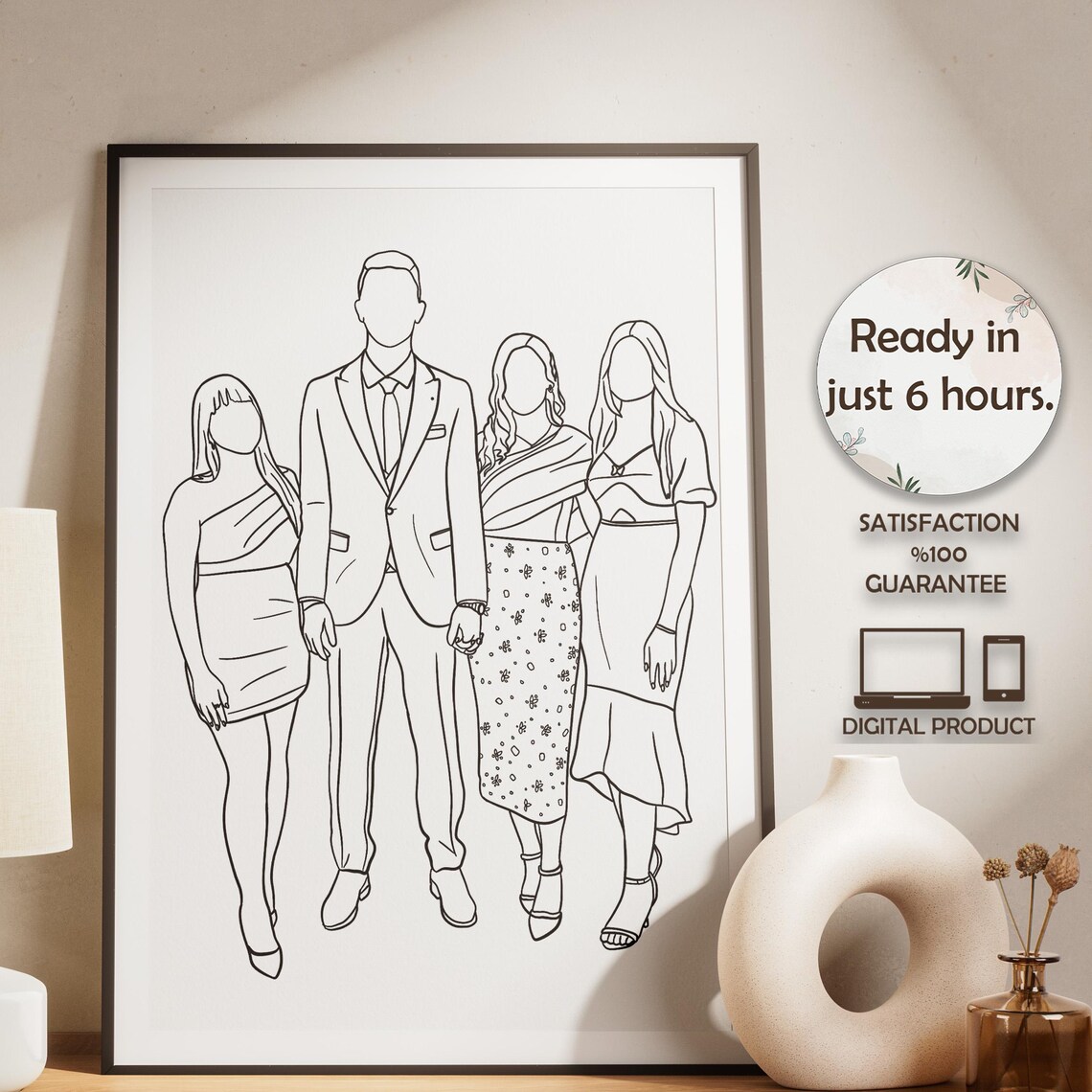 Custom Line Drawing, Sketch From Photo, Custom Couple Line Art, Family ...