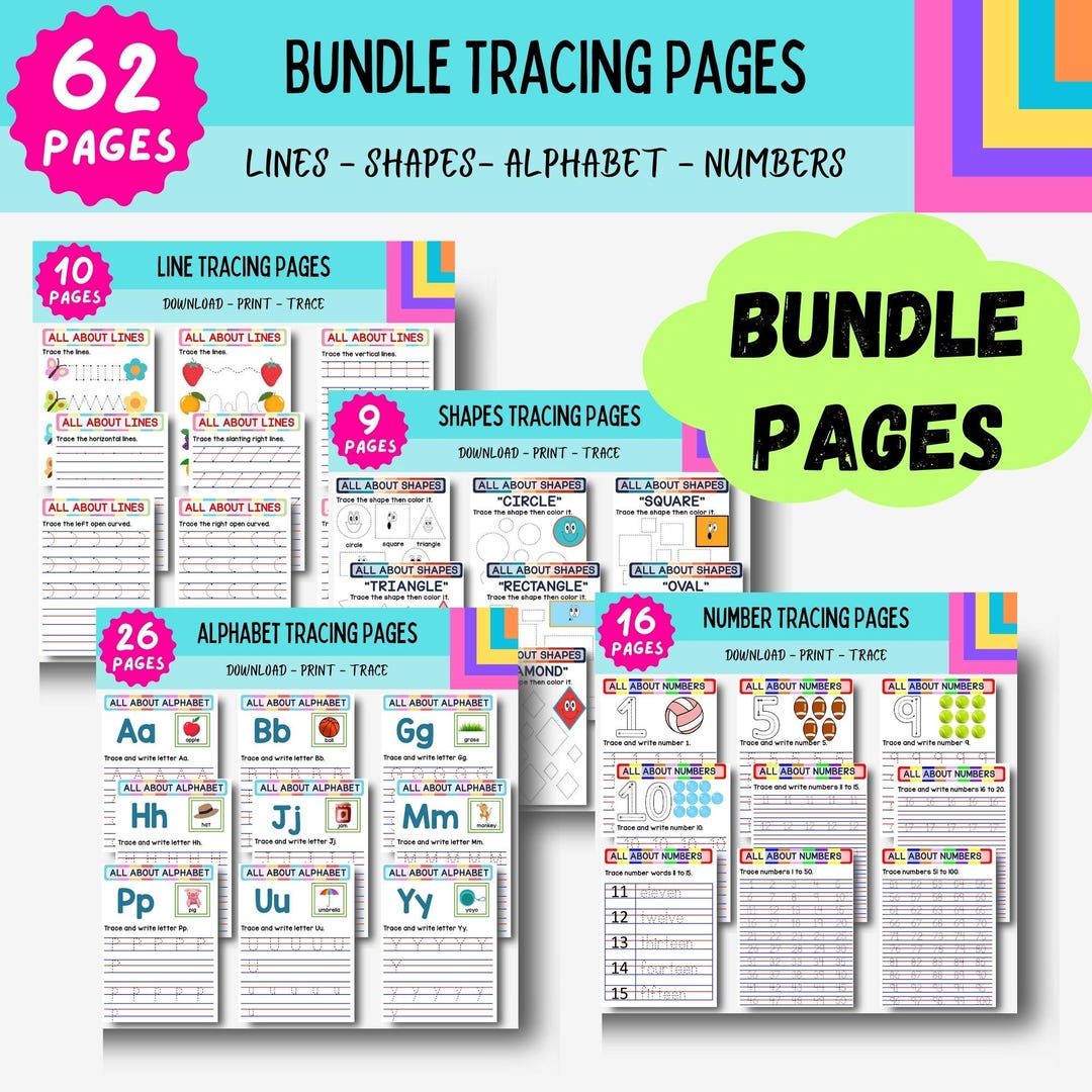 Bundle Alphabet Tracing, Number Tracing, Lines Tracing, Shapes Tracing ...