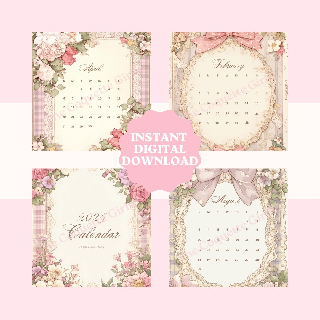 2025 Coquette DIGITAL Calendar | Soft Girl Era Calendar Cottage Core ...