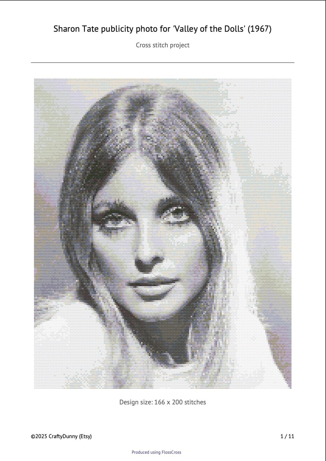 Sharon Tate, Cross Stitch, Cross Stitch Pattern, Sharon Tate Cross Stitch Pattern, Valley of the ...
