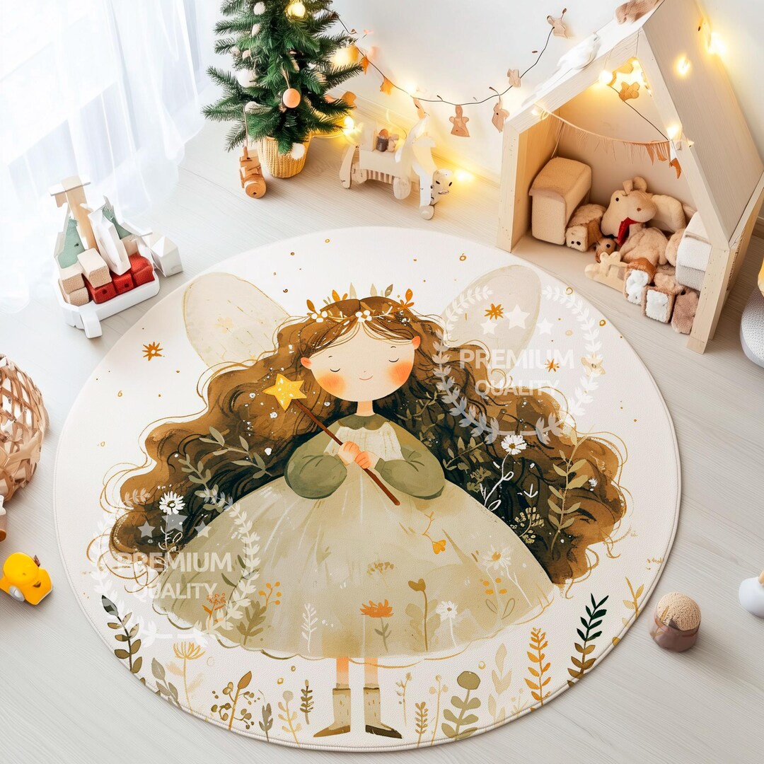 Cottagecore Enchanted Fairy Kids Round Rug, Fairyland Bedroom Decor ...