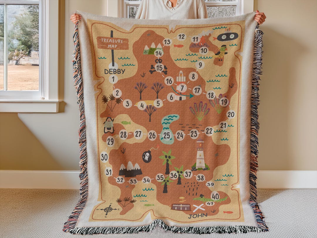 Personalized Pirate Treasure Map Woven Blanket, Custom Map Throw ...