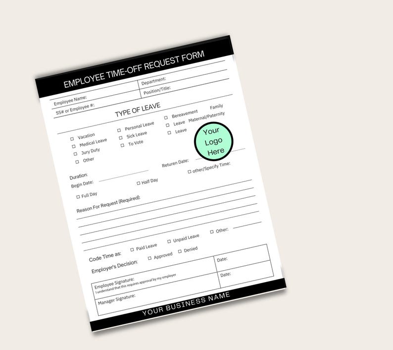 Employee Time off Request Form, Canva Template, PDF Printable ...