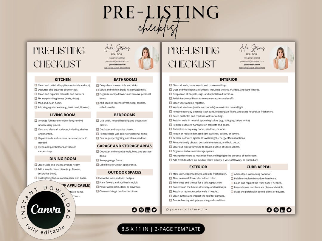 Real Estate Pre-listing Checklist | Home Seller Checklist | Real Estate Template | Real Estate ...