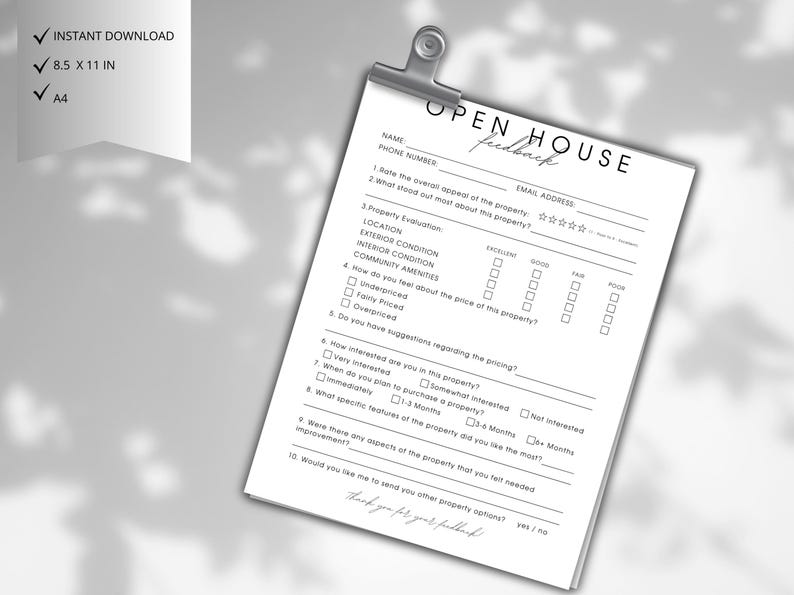 Open House Feedback Form | Real Estate Marketing | Real Estate Open ...