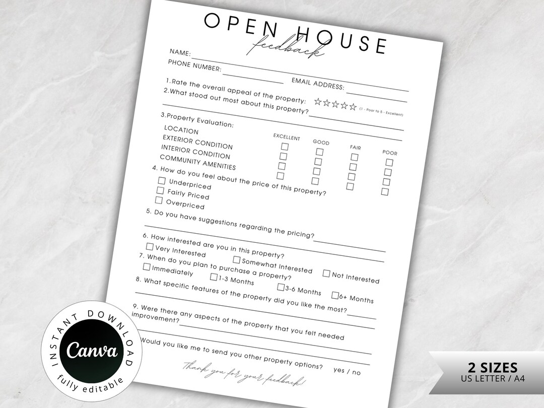 Open House Feedback Form | Real Estate Marketing | Real Estate Open ...