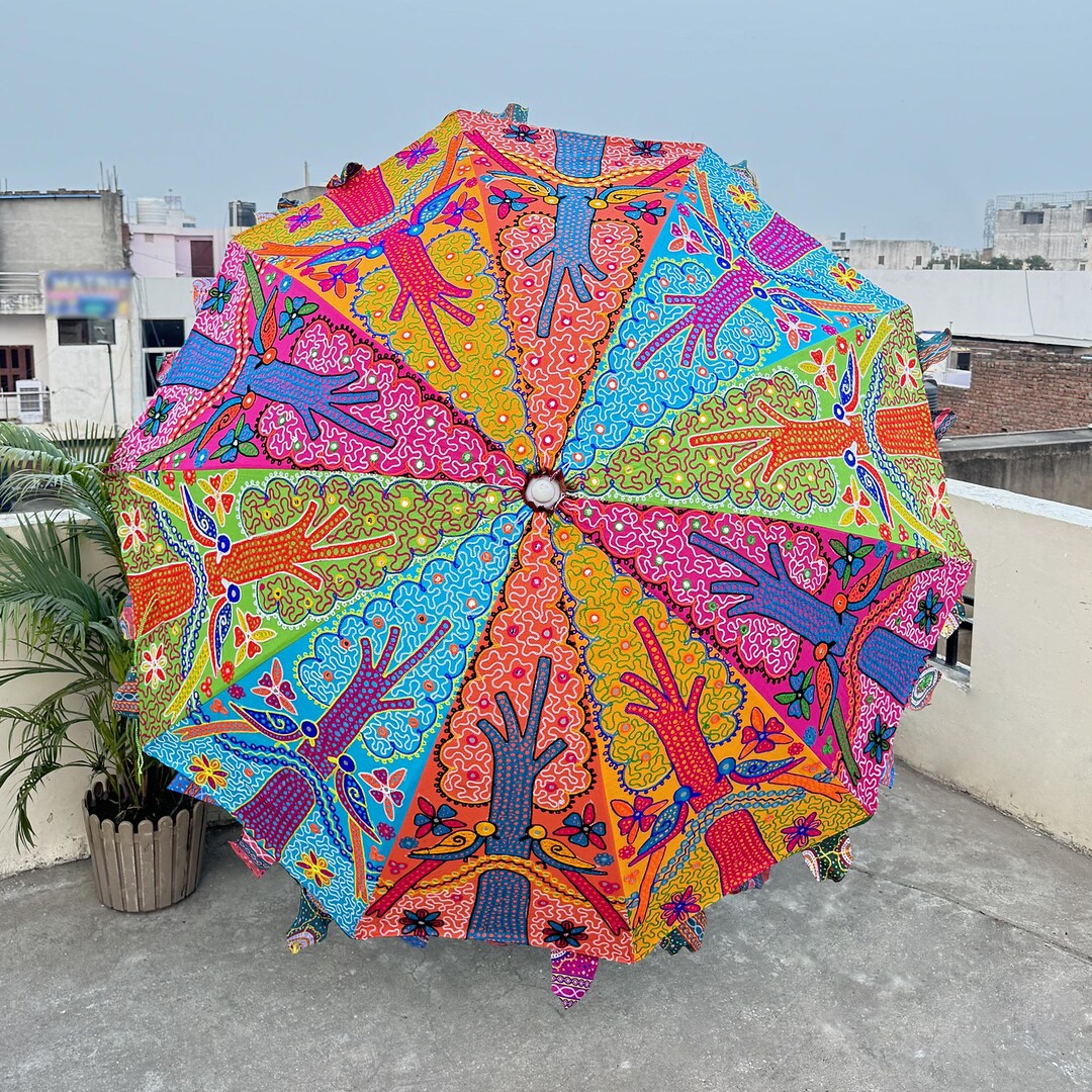 Edspireart Handmade Garden Parasol, Pure Embroidery Work Multi Colour ...