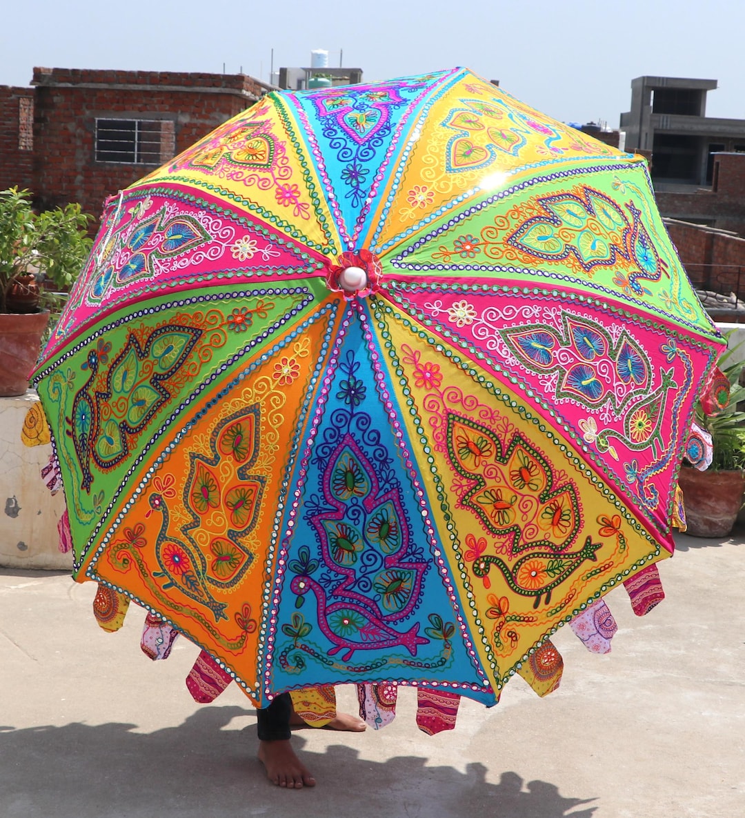 Edspireart Garden Parasol Umbrella, Pure Handmade Multi Colour Peacock ...