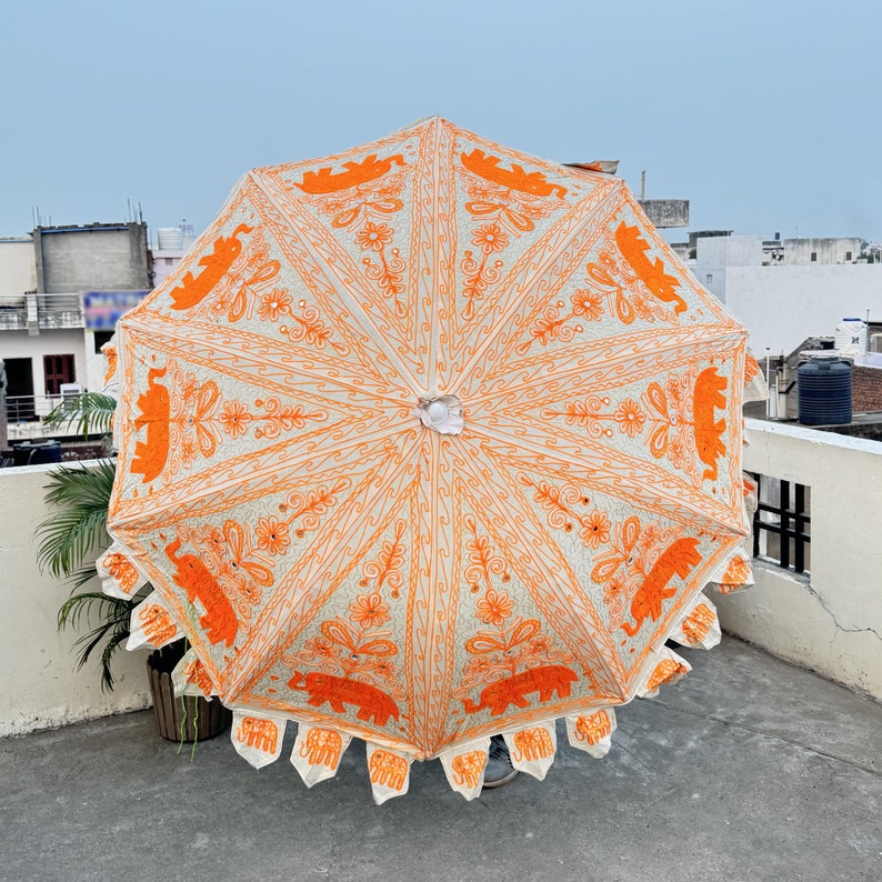 Handmade Garden Parasol, Pure Embroidery Work Light Orange Colour ...