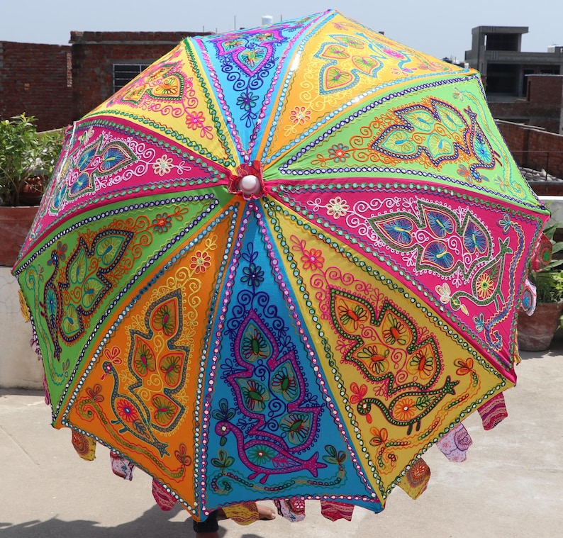 Edspireart Garden Parasol Umbrella, Pure Handmade Multi Colour Peacock ...