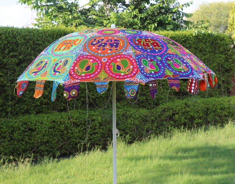 Embroidery Elephant Printed Design Garden Parasol Handmade Multi Colour ...
