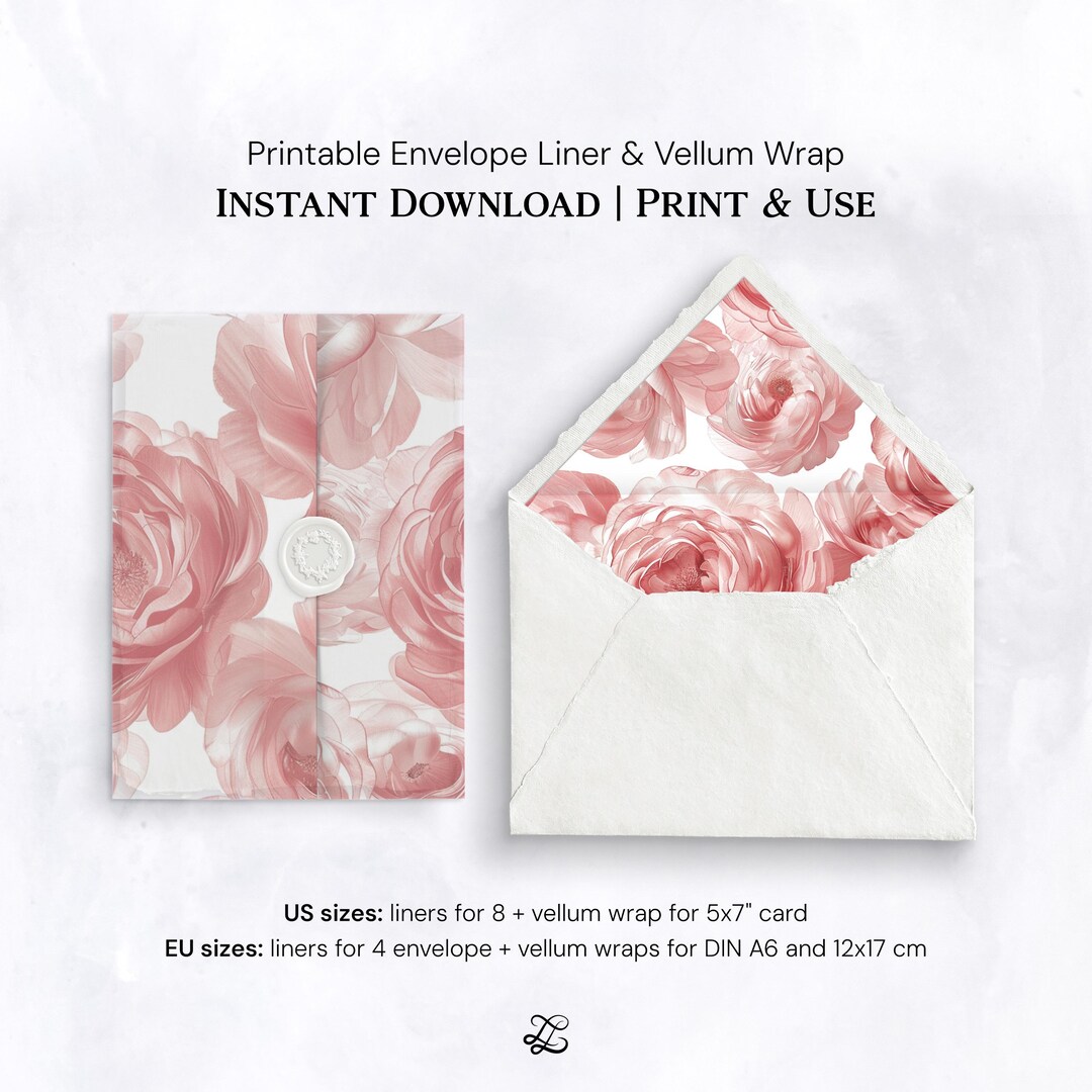 Printable Envelope Liner & Vellum Wrap | Print-ready DIY | Blush Floral ...