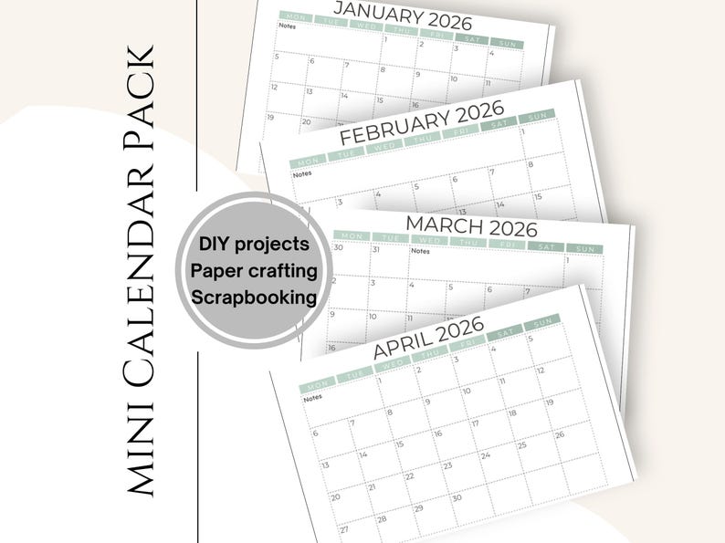 2026 MINI Calendar Pack-diy Printable Download. for Planners, Journals ...