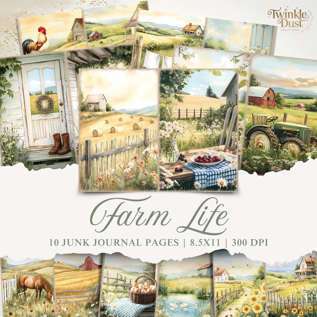 Farm Life Junk Journal Pages, Watercolor Farm House Printable Pages ...