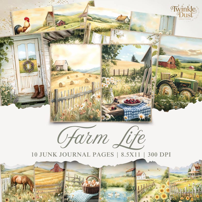 Farm Life Junk Journal Pages, Watercolor Farm House Printable Pages ...