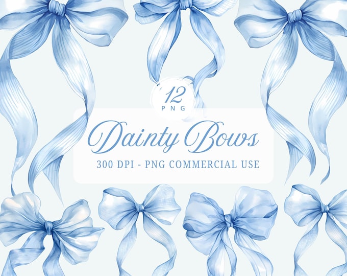 Blue Ribbon Png, Blue Bow Clipart, Watercolor Bows, Coquette Bows ...