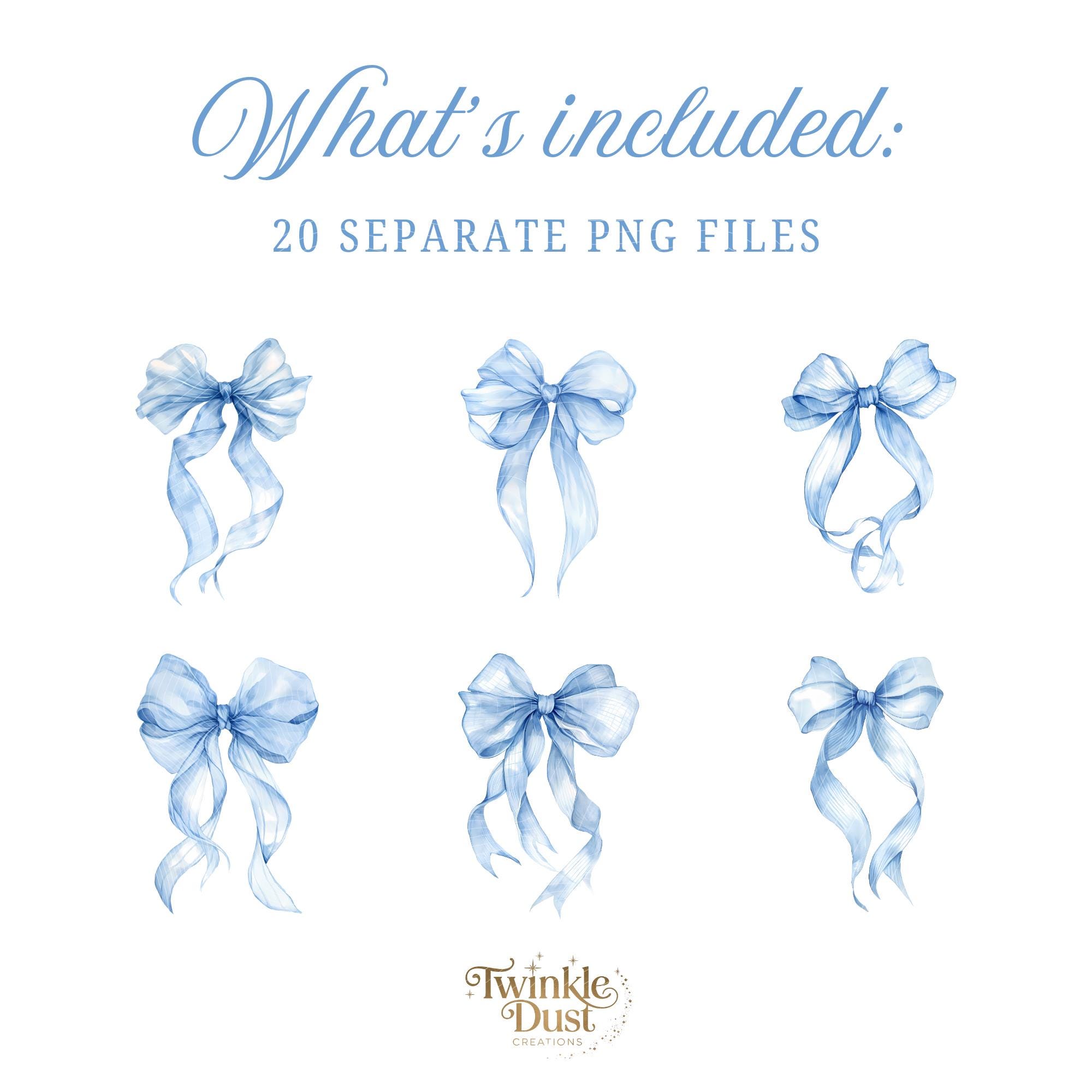 Watercolor Blue Bow Clipart: Dainty Pastel PNG Graphics (digital ...