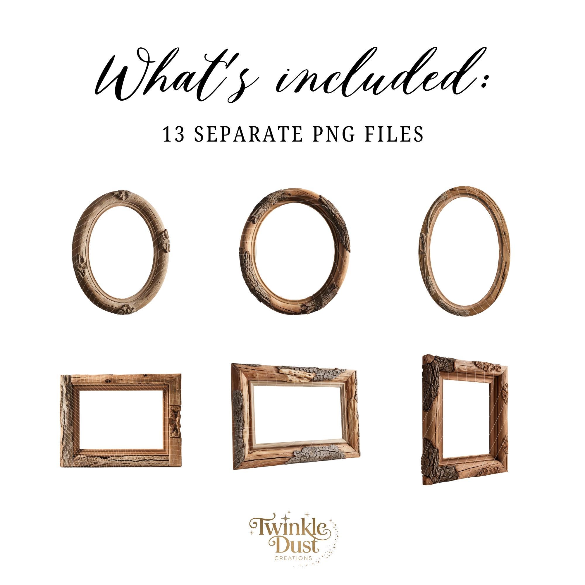 Rustic Wooden Frames Clipart: 13 PNG Illustrations (digital Download ...