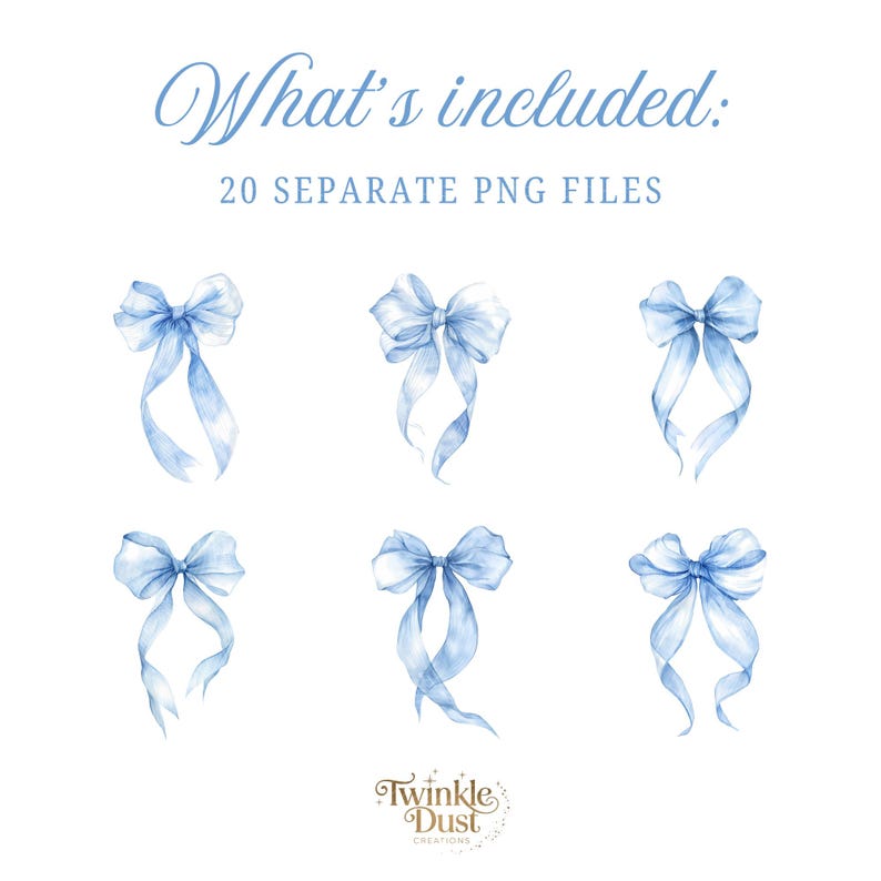 Watercolor Blue Bow Clipart: Dainty Pastel PNG Graphics (digital ...