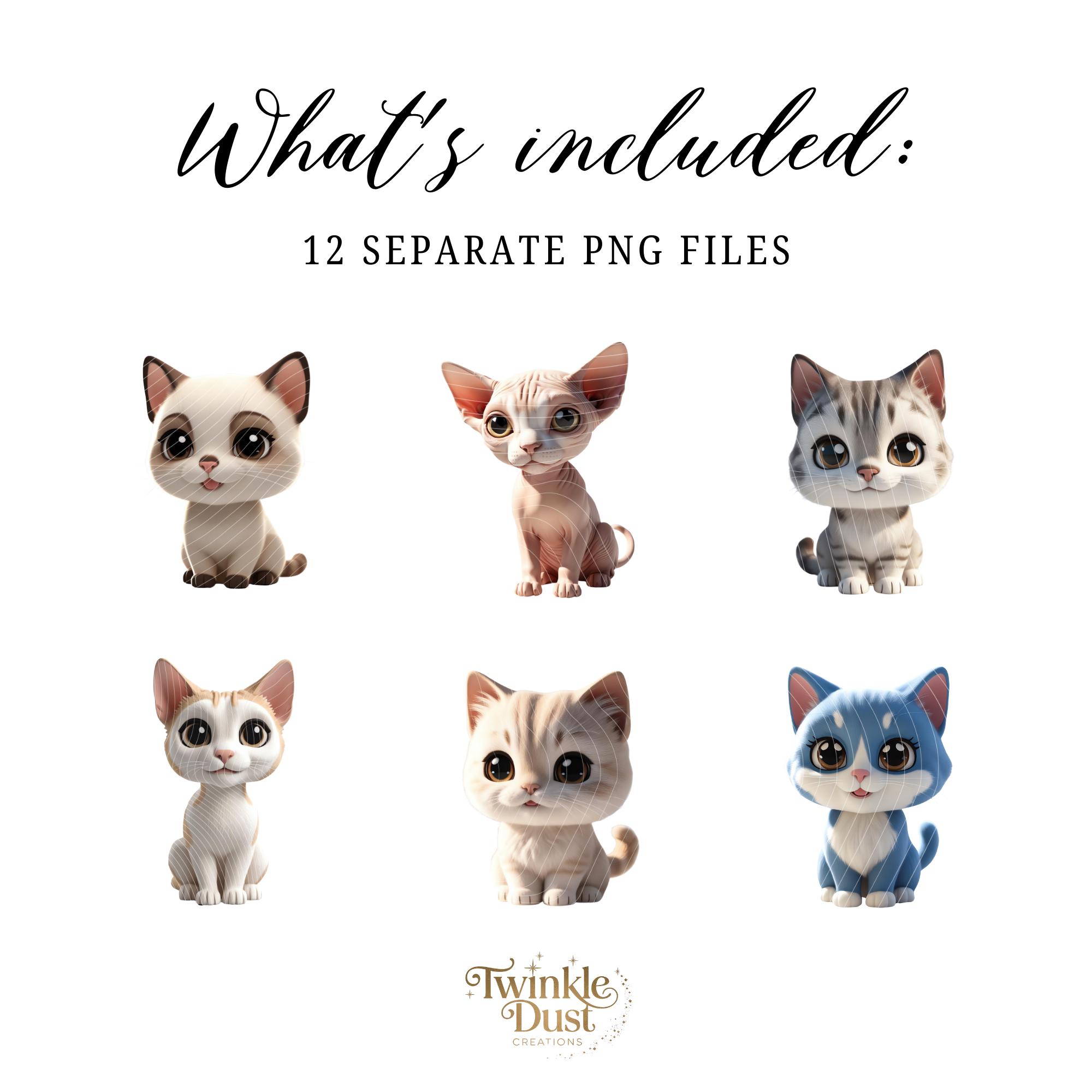 Chibi Cats Clipart Bundle, Cute Cat PNG, Kitten Graphics, Happy Baby ...