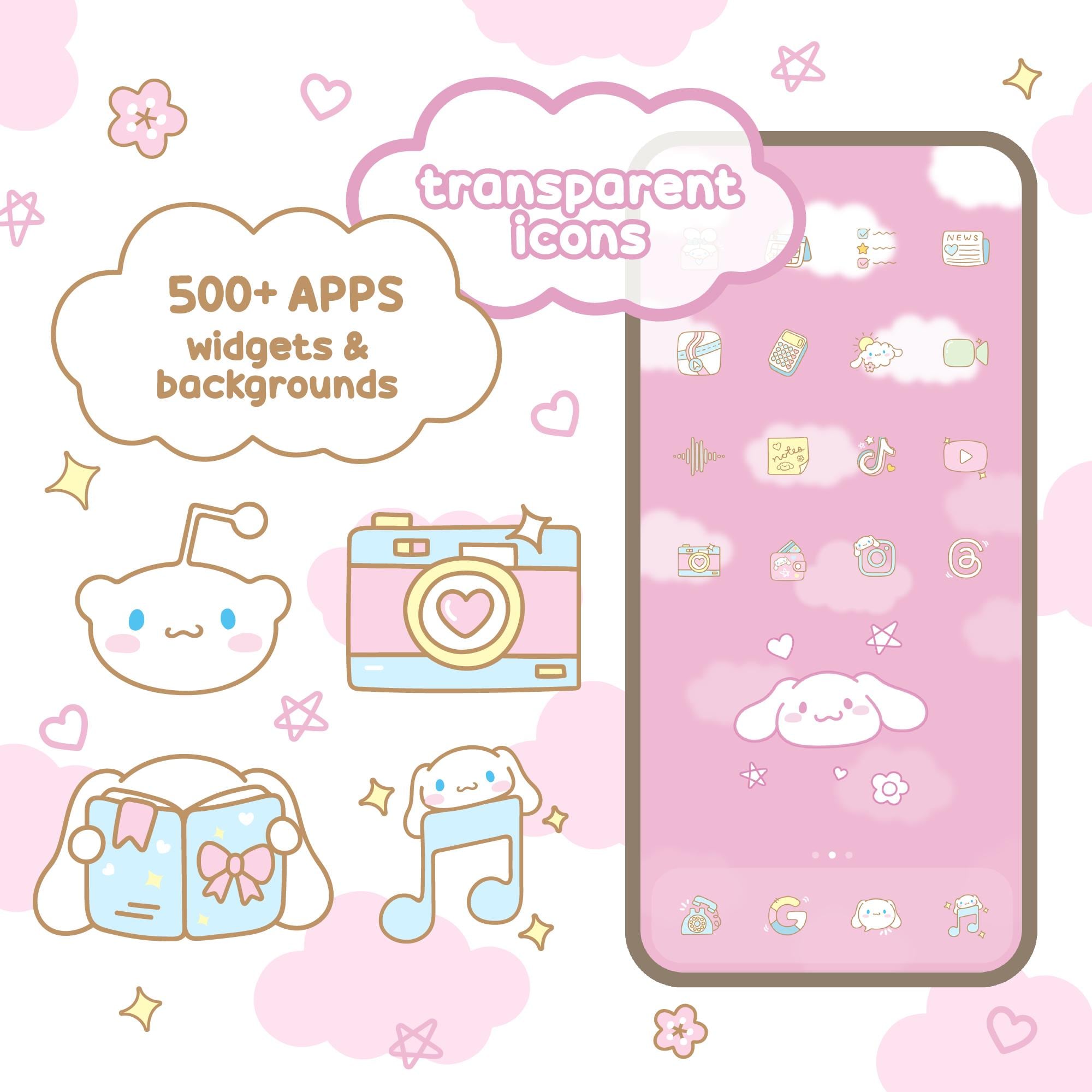 Icon Pack Cute Kawaii Aesthetic Icons - White Puppy - Transparent Icons ...