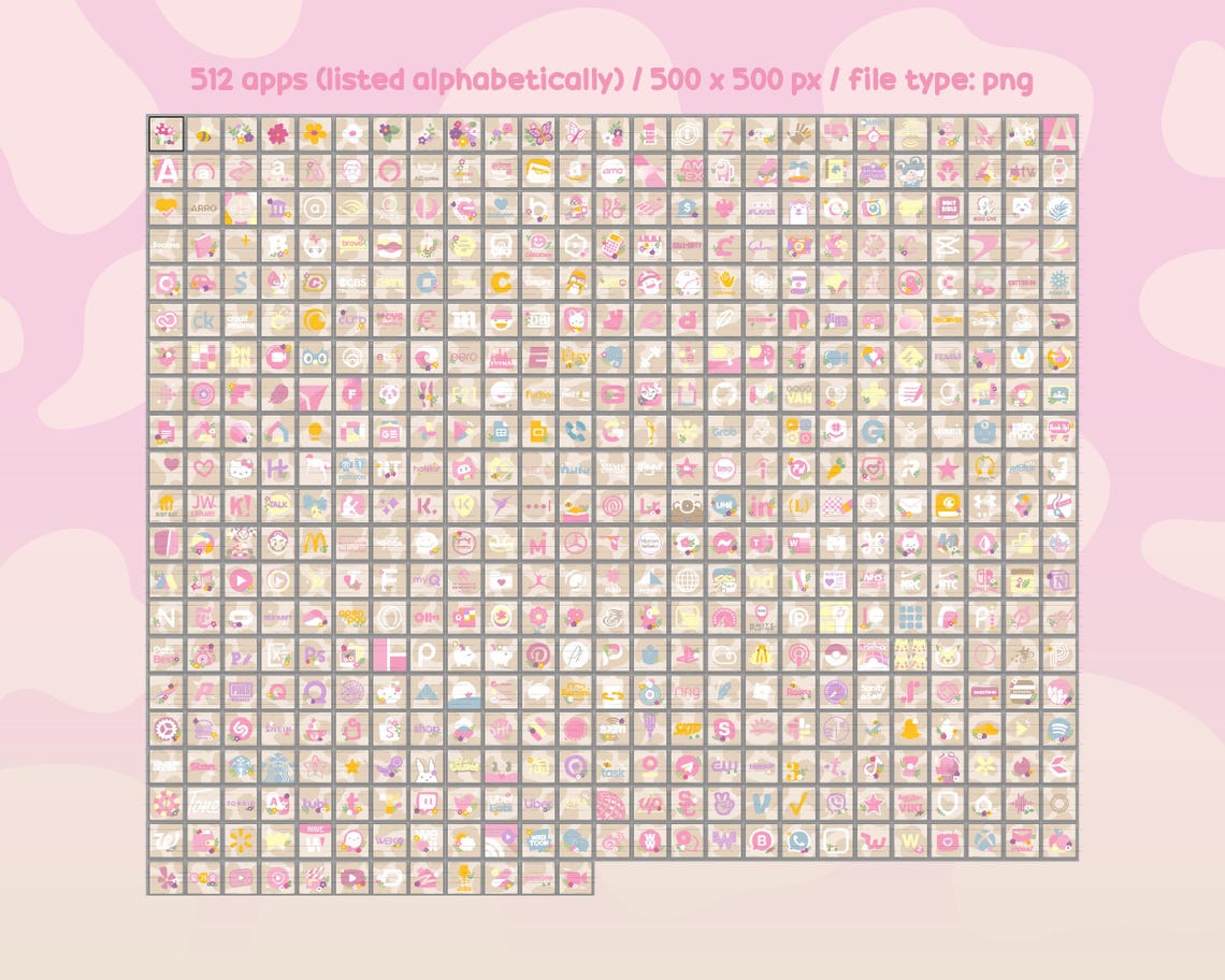 Icon Pack Cute Kawaii Aesthetic Icons - Strawberry Cow - Pink Beige ...