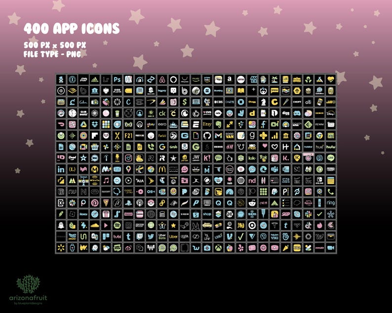 Icon Pack Cute Kawaii Aesthetic Icons - Black + Color - Doodle Hand ...