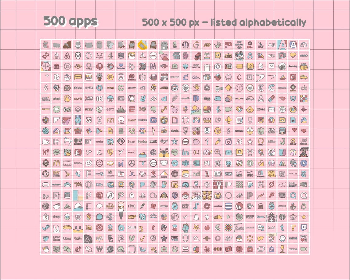 Icon Pack Cute Kawaii Aesthetic Icons - Sleepy Kitty - Grey and Pink ...