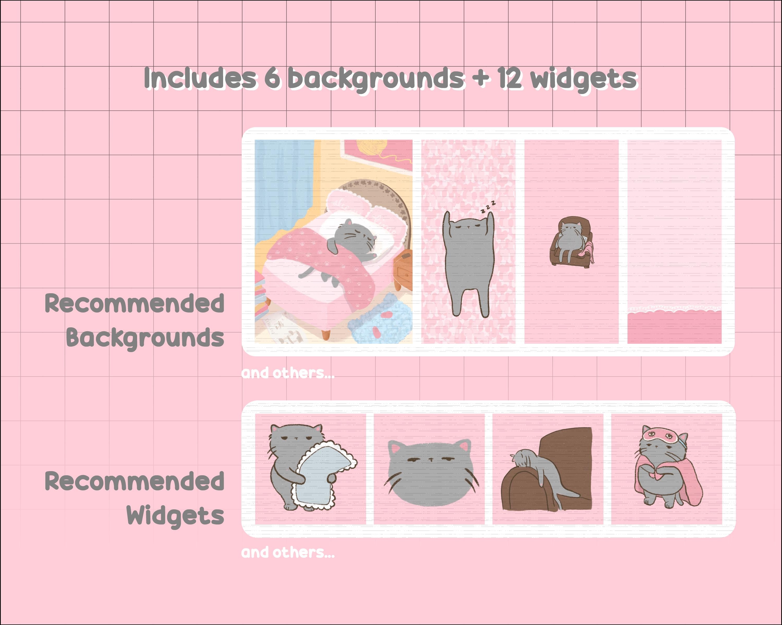 Icon Pack Cute Kawaii Aesthetic Icons - Sleepy Kitty - Grey and Pink ...