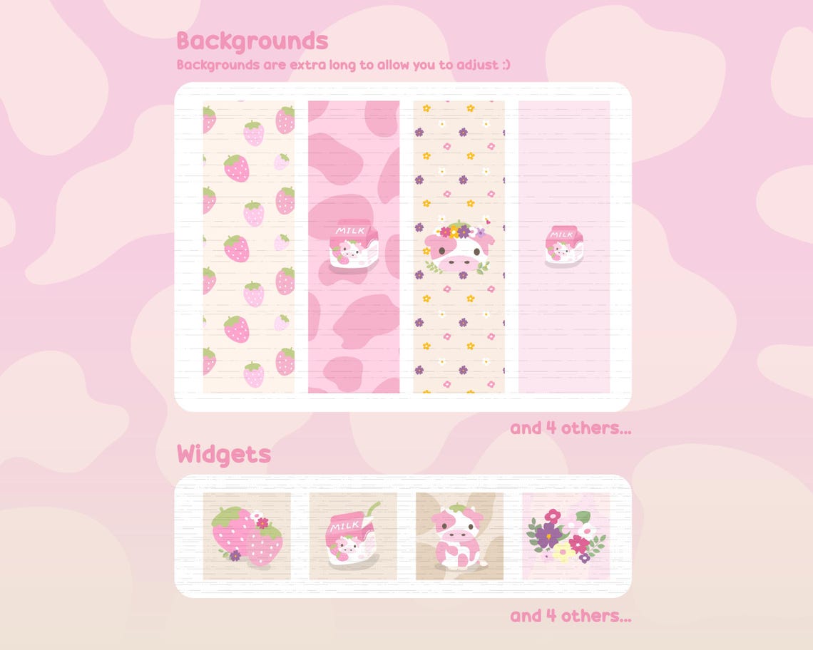 Icon Pack Cute Kawaii Aesthetic Icons - Strawberry Cow - Pink Beige ...