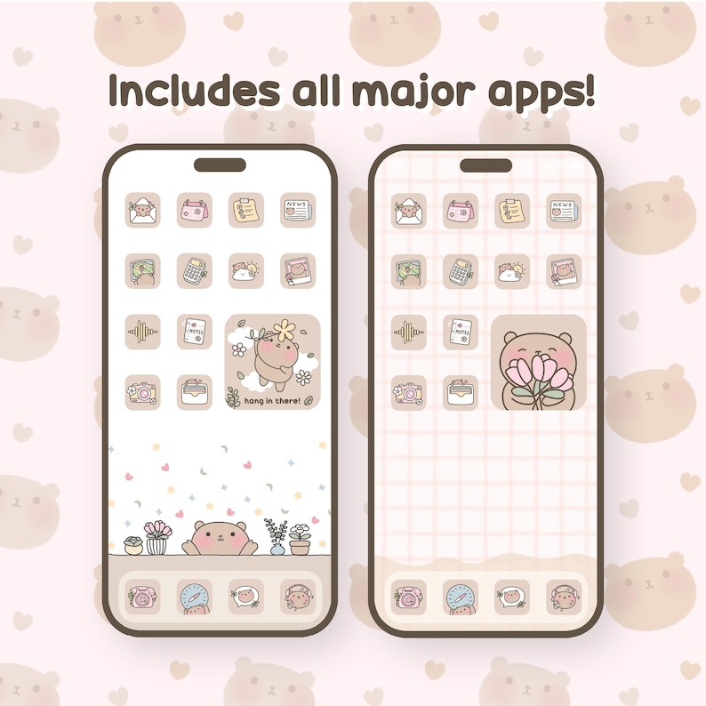 Icon Pack Cute Kawaii Aesthetic Icons - Teddy - Brown Beige and Pink ...