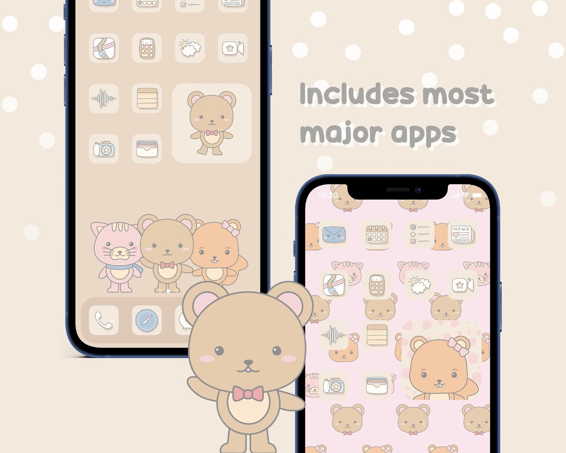 Icon Pack Cute Kawaii Aesthetic Icons - Beige Latte Brown - Doodle Hand ...