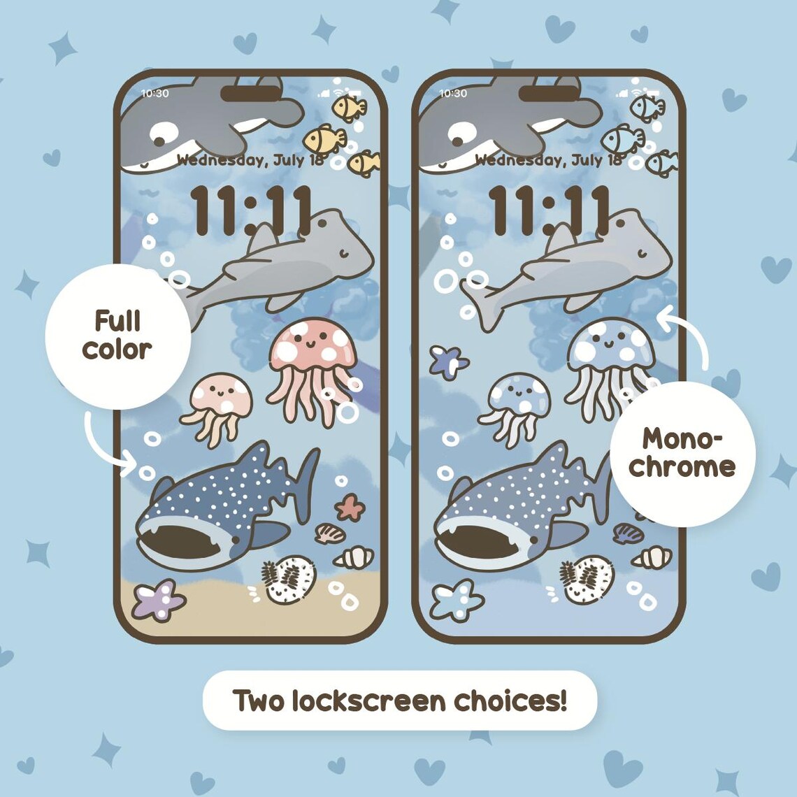 Cute Wallpapers Kawaii Aesthetic - Ocean Water Animals - Blue Hand ...