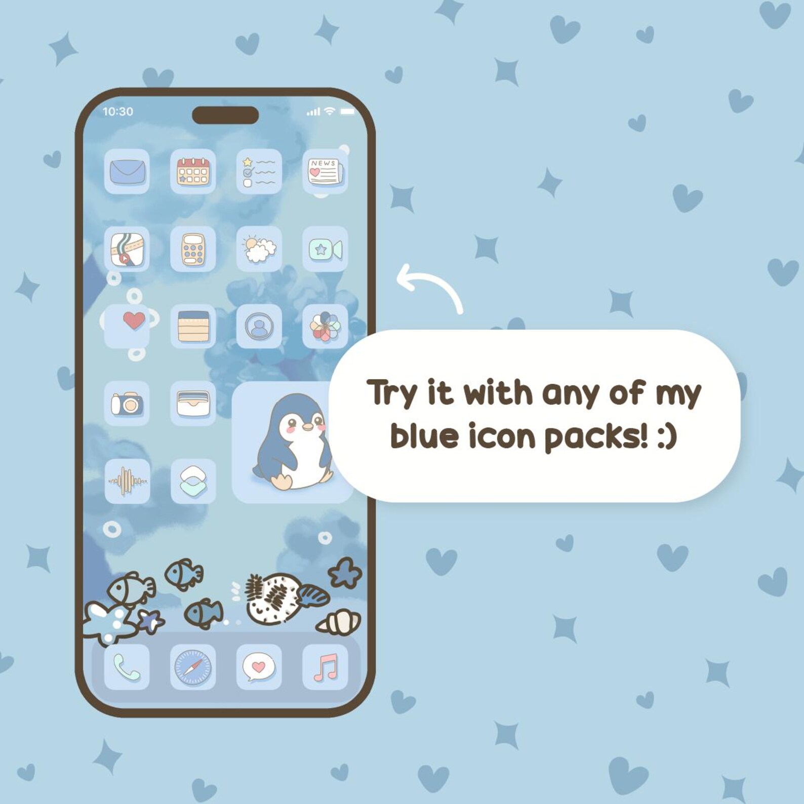 Cute Wallpapers Kawaii Aesthetic - Ocean Water Animals - Blue Hand ...