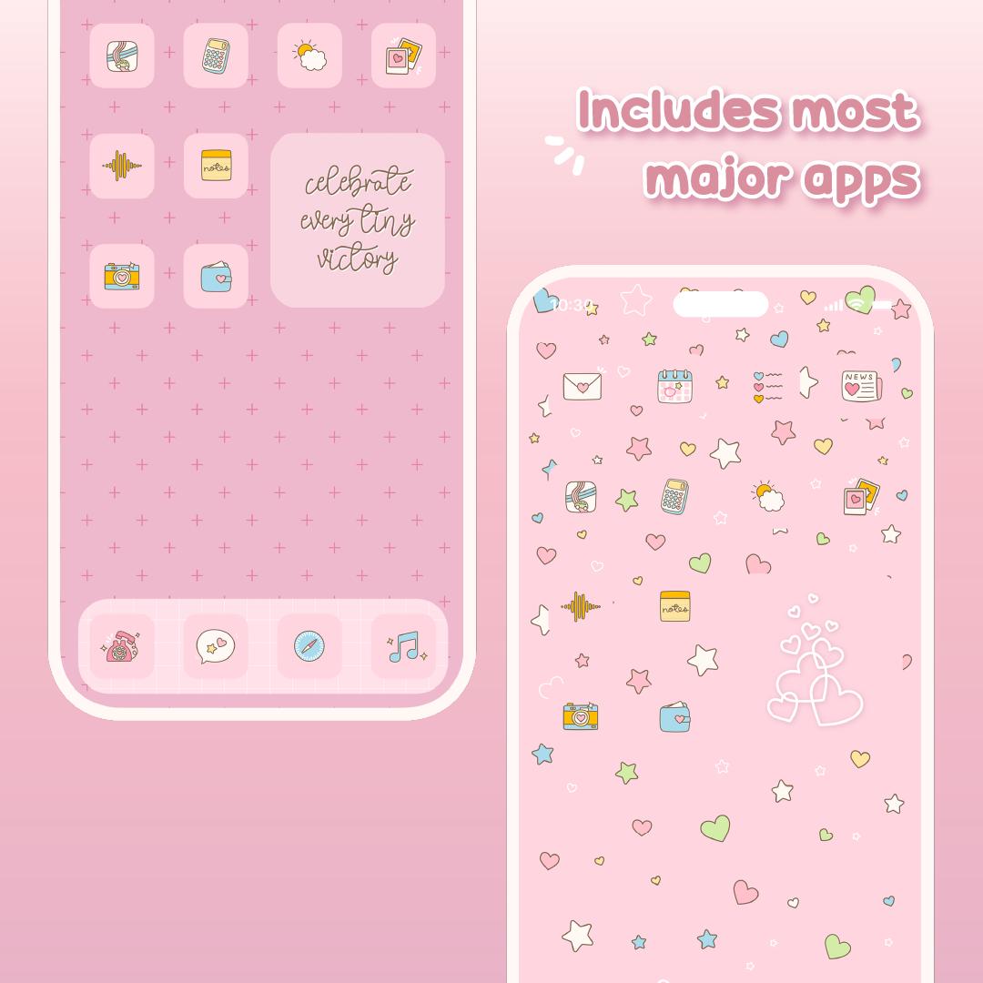 Icon Pack Cute Kawaii Aesthetic - Mini Small Minimalist Apps - Pink ...