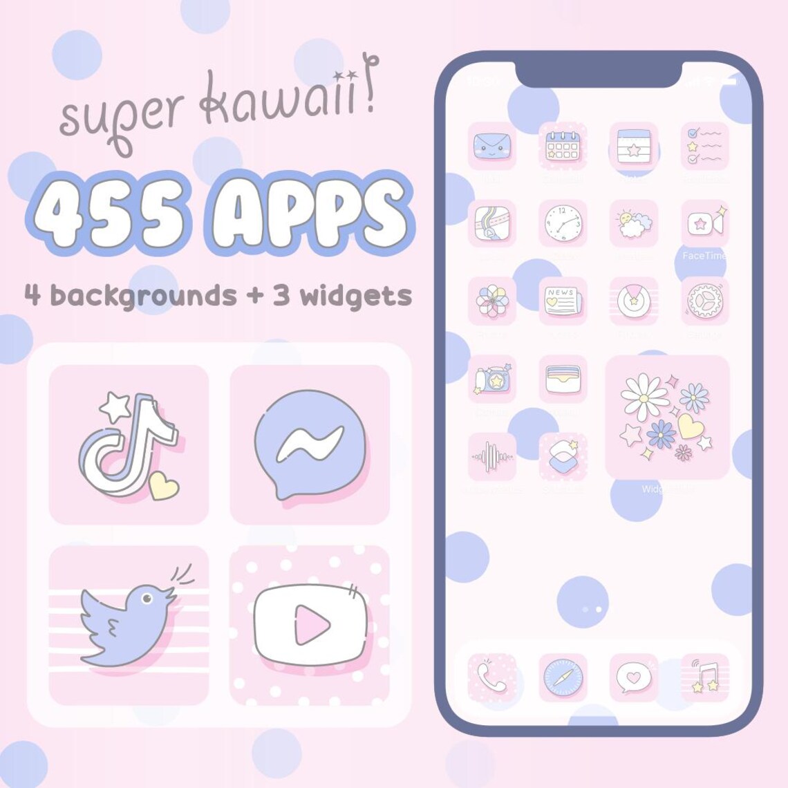 Icon Pack Cute Kawaii Aesthetic - Pink and Purple - Doodle Style Hand ...