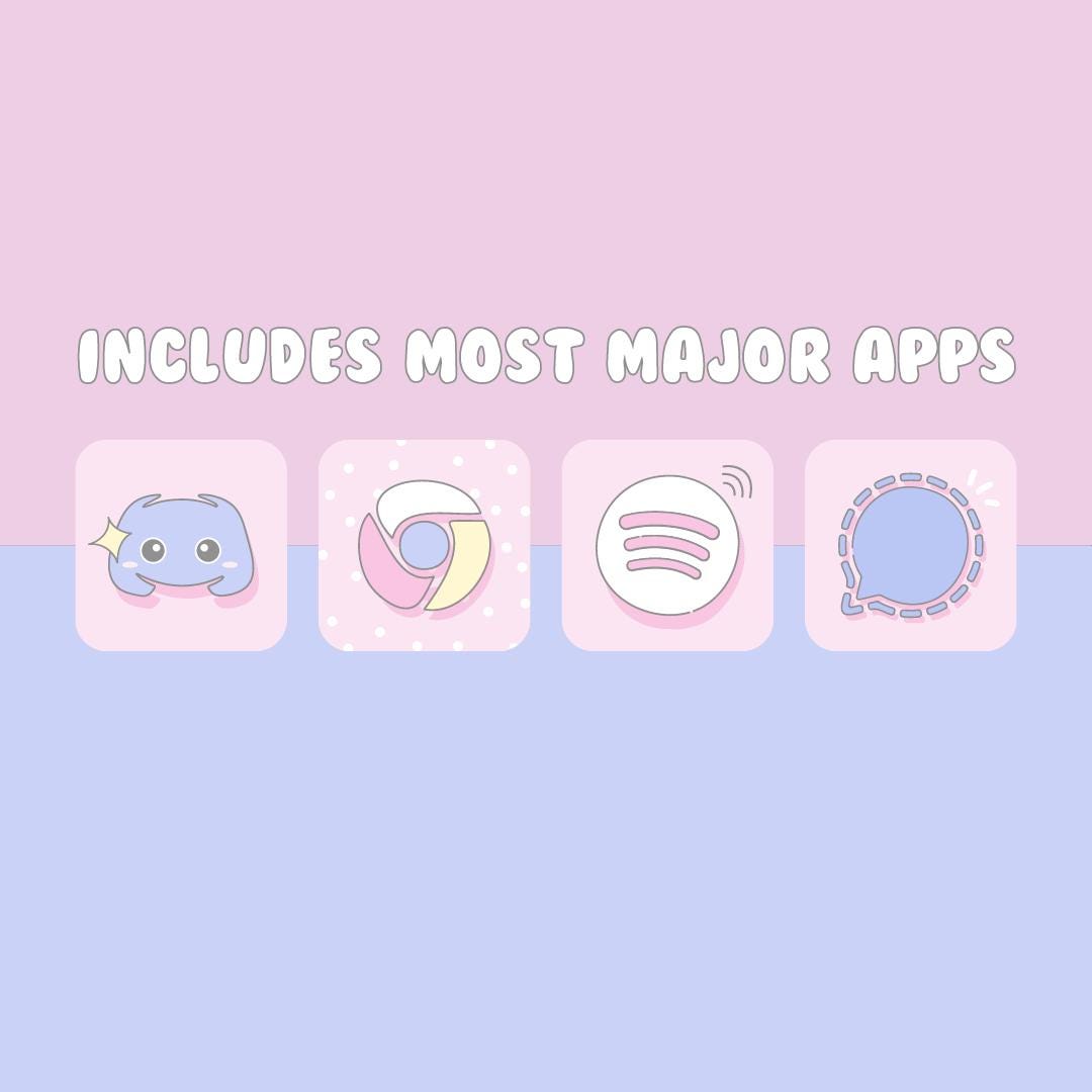 Icon Pack Cute Kawaii Aesthetic - Pink and Purple - Doodle Style Hand ...
