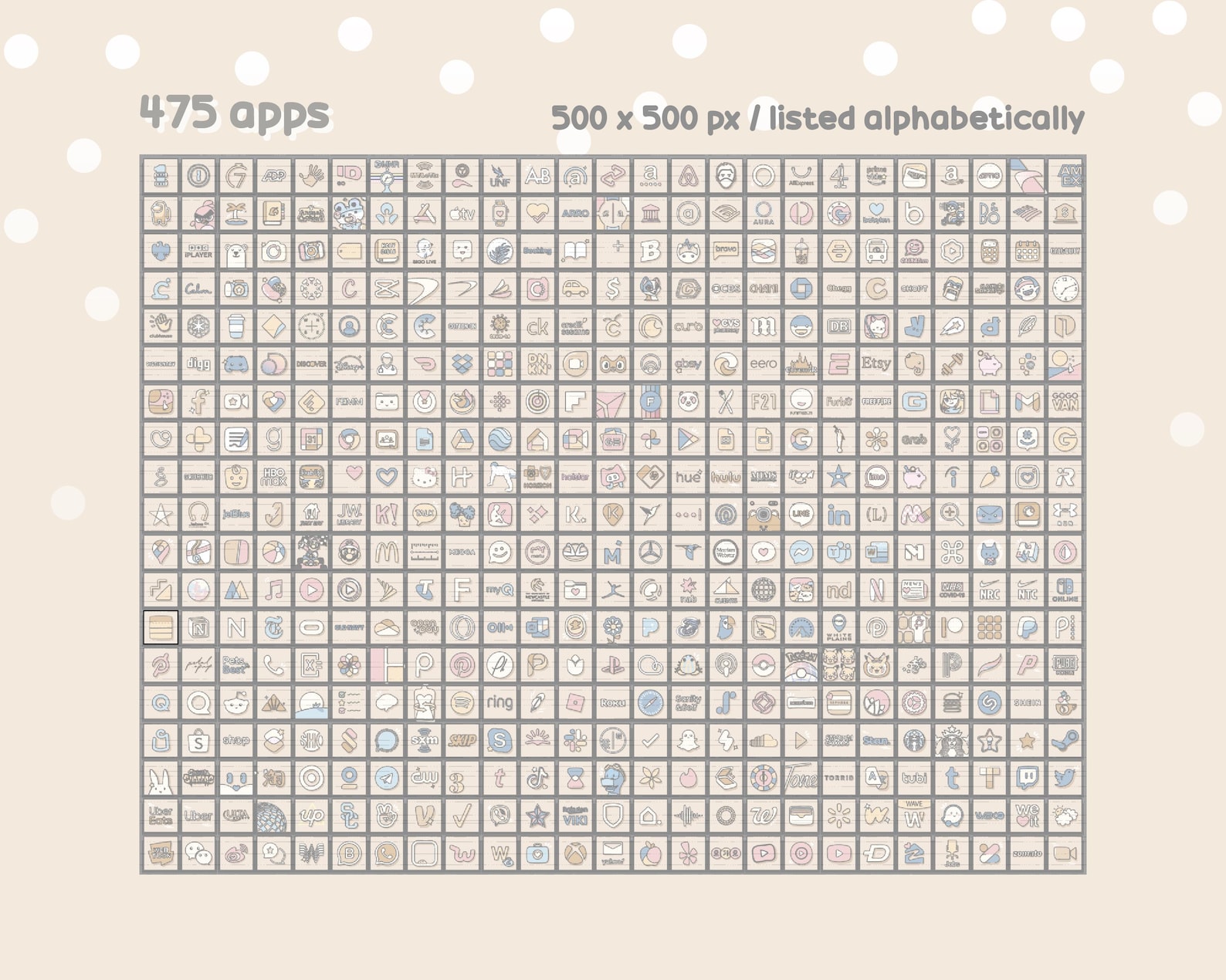 Icon Pack Cute Kawaii Aesthetic Icons - Beige Latte Brown - Doodle Hand ...