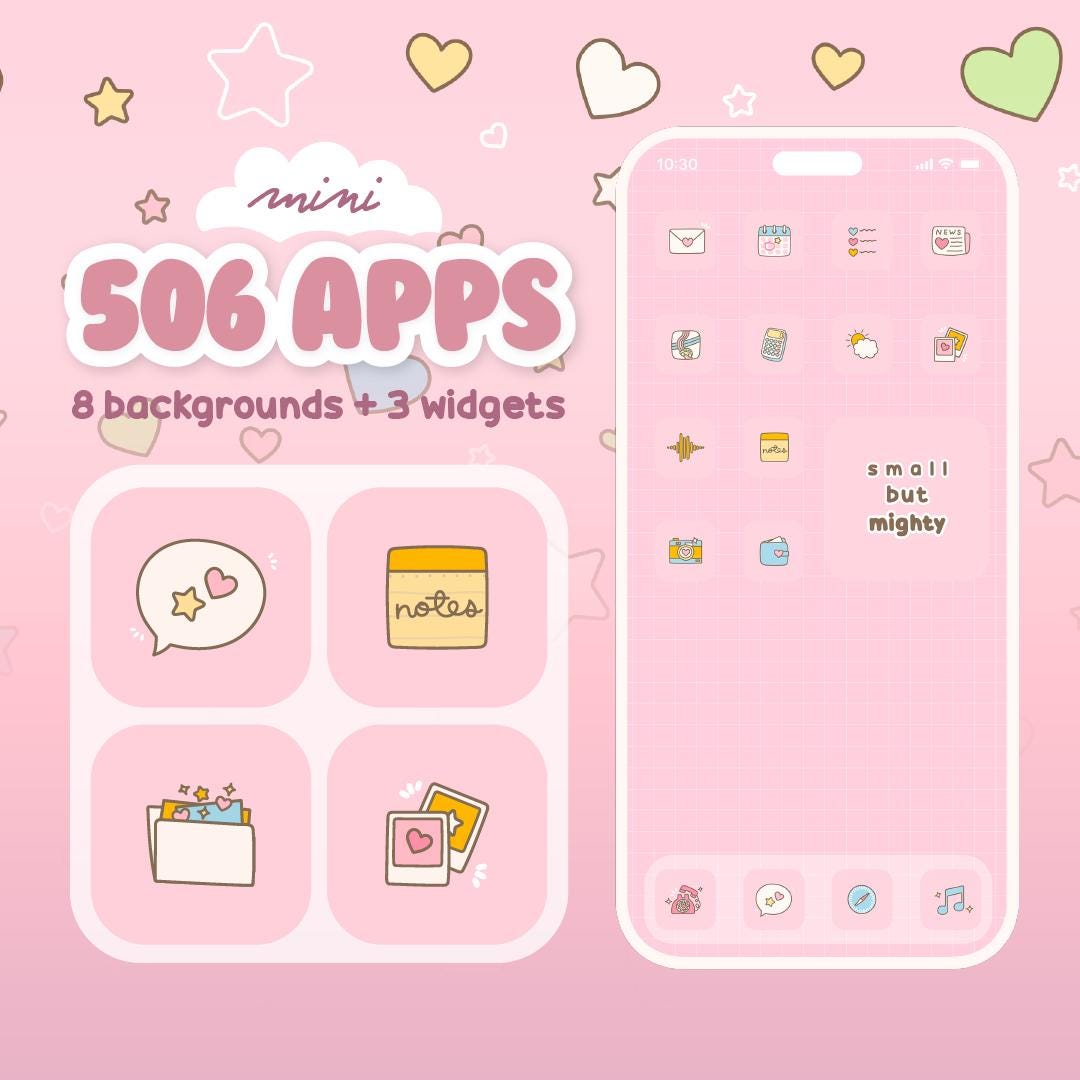 Icon Pack Cute Kawaii Aesthetic - Mini Small Minimalist Apps - Pink ...