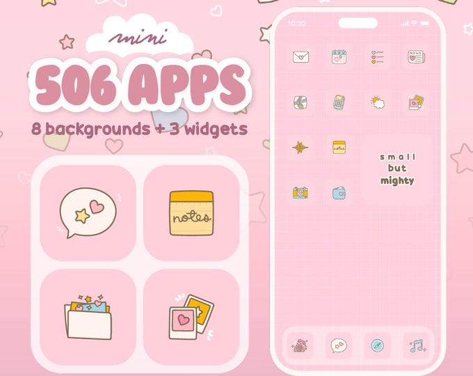 Icon Pack Cute Kawaii Aesthetic - Mini Small Minimalist Apps - Pink ...