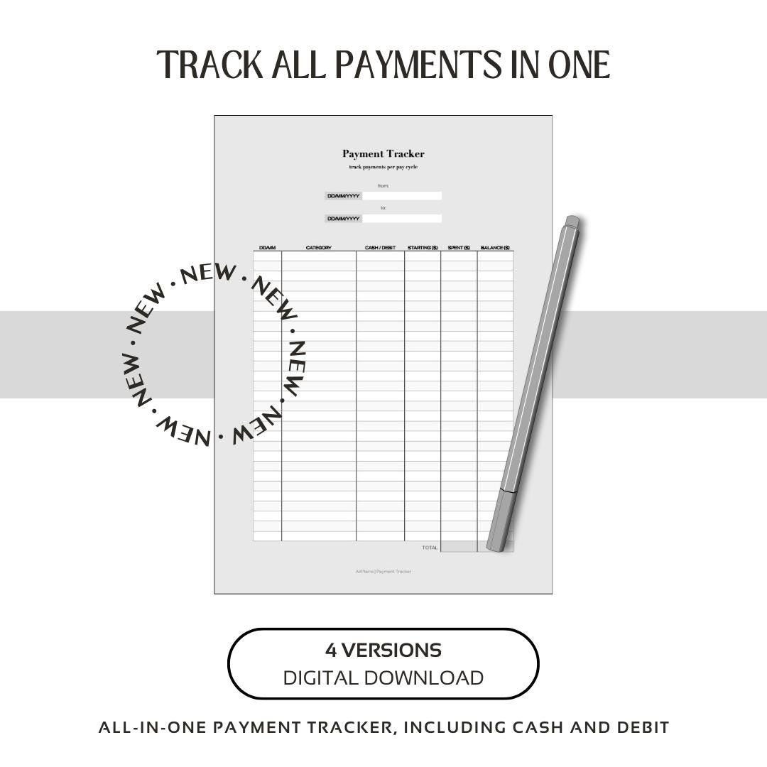 Payment Tracker, Track Spending, Track General Purchases, Print in A4 ...