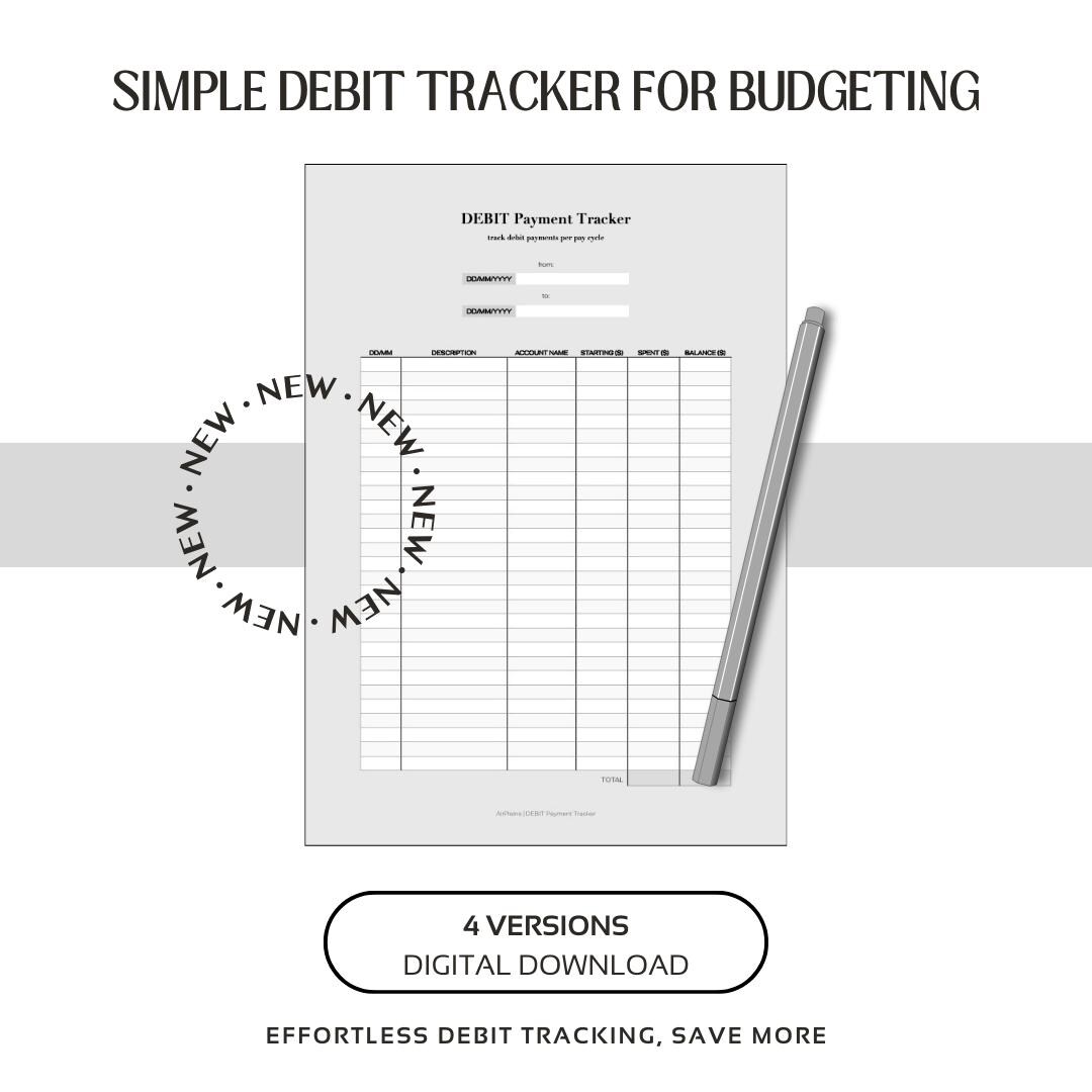 Debit Payment Tracker, Track Spending, Track Debit Purchases, Print in ...